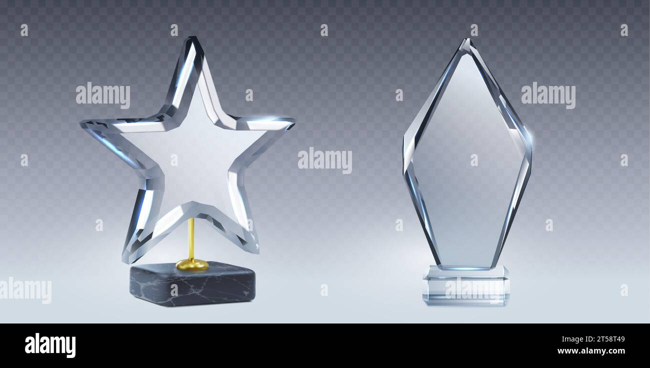 Glass trophy star and rhombus mockup with empty transparent acrylic ...