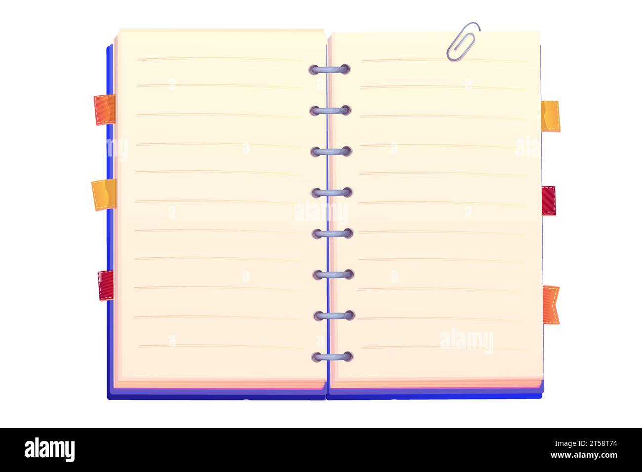Diary, note book in cartoon style top view isolated on white background ...