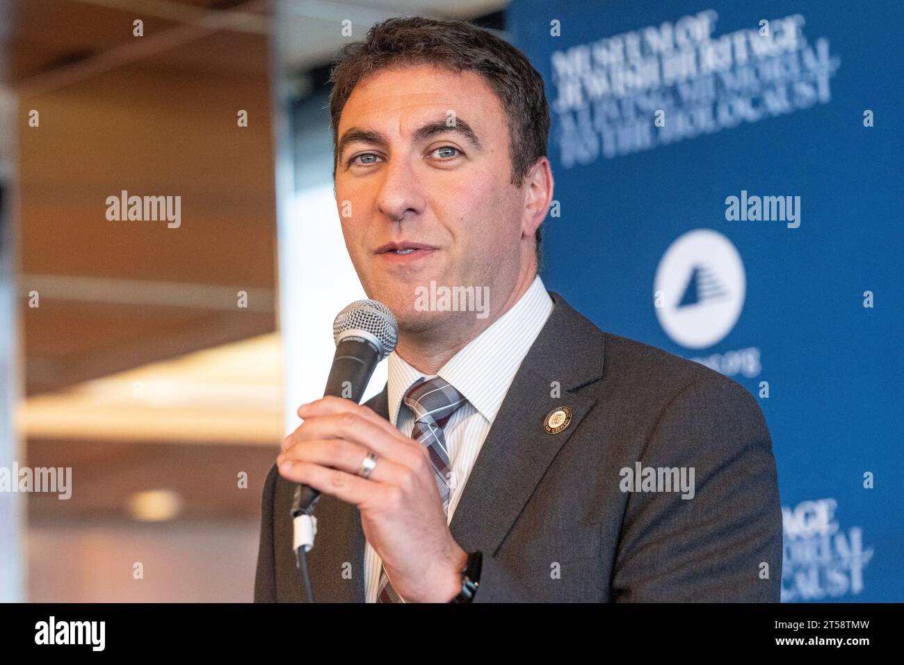 Council member Eric Dinowitz speaks during rally of 240 Holocaust ...