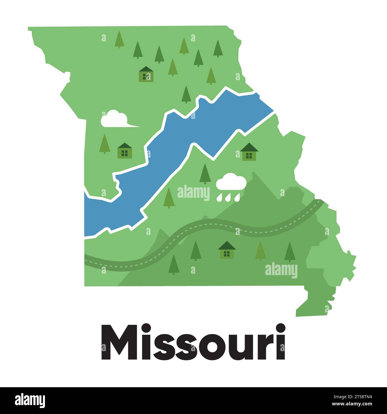 Missouri map shape United states America green forest hand drawn ...