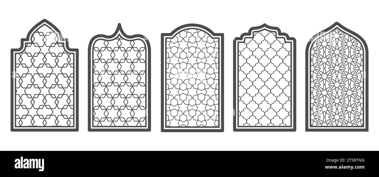Ramadan window and door with pattern. Arabic arch vector shape in ...