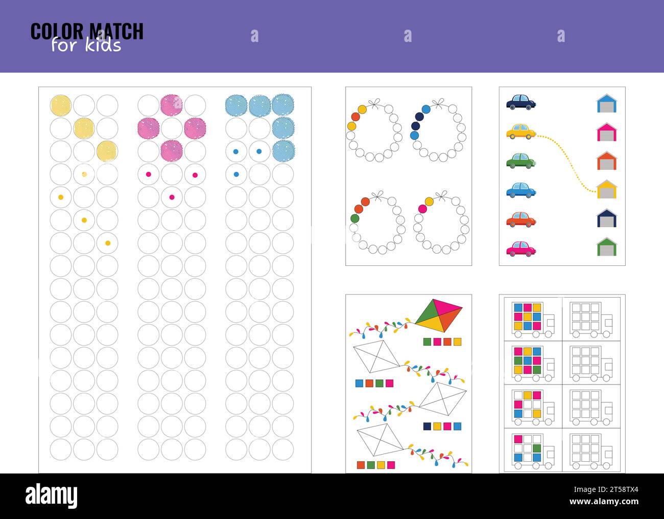 Children activities worksheet. Printable simple shape and color match ...