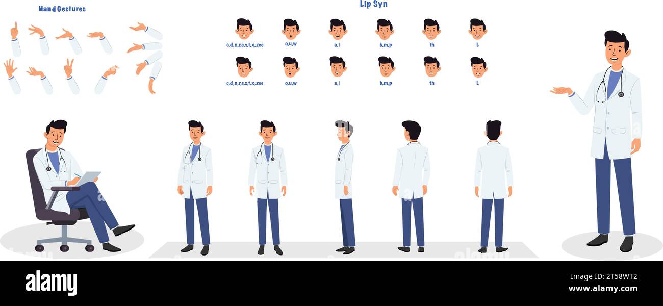 Psychiatrist character model sheet. Doctor, psychologist character creation set. Health worker ...