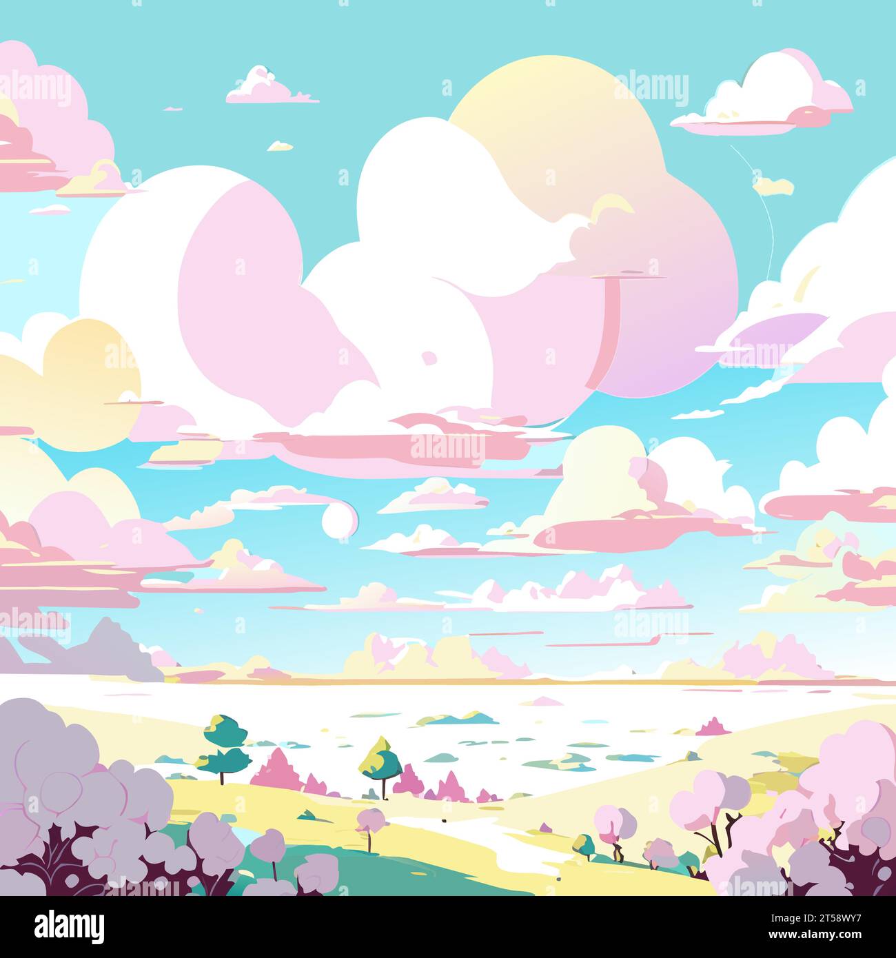 graphic illustrated Clouds sky lagoon park land bright day breezy ...