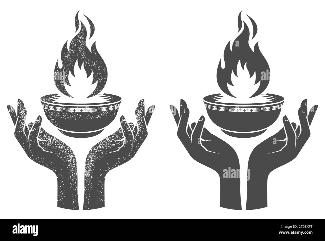 Hands supporting bowl with sacred fire, granting of blessed flame by ...