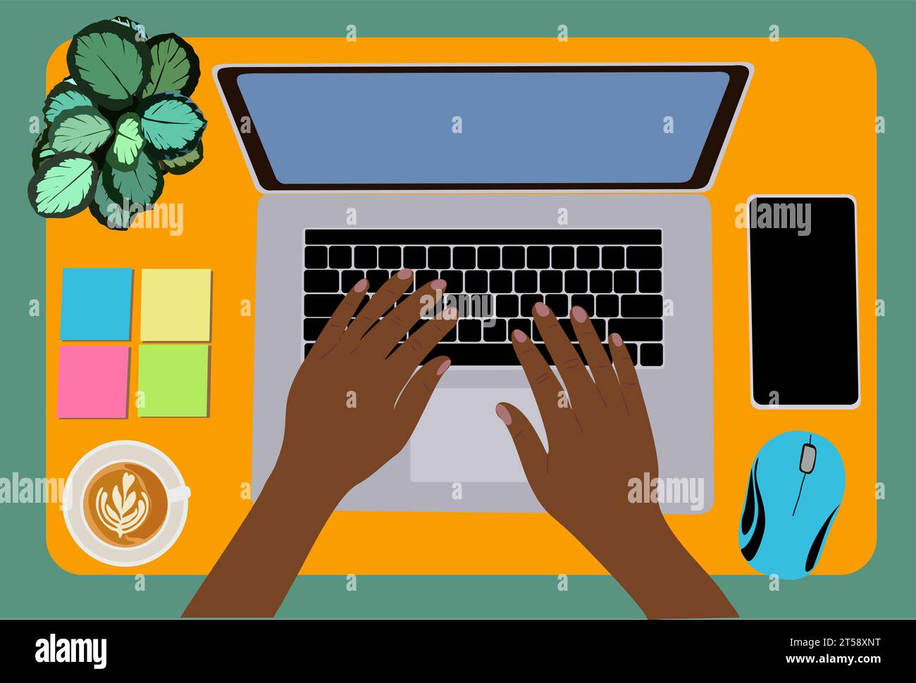 Hands working laptop smartphone Stock Vector Images - Alamy