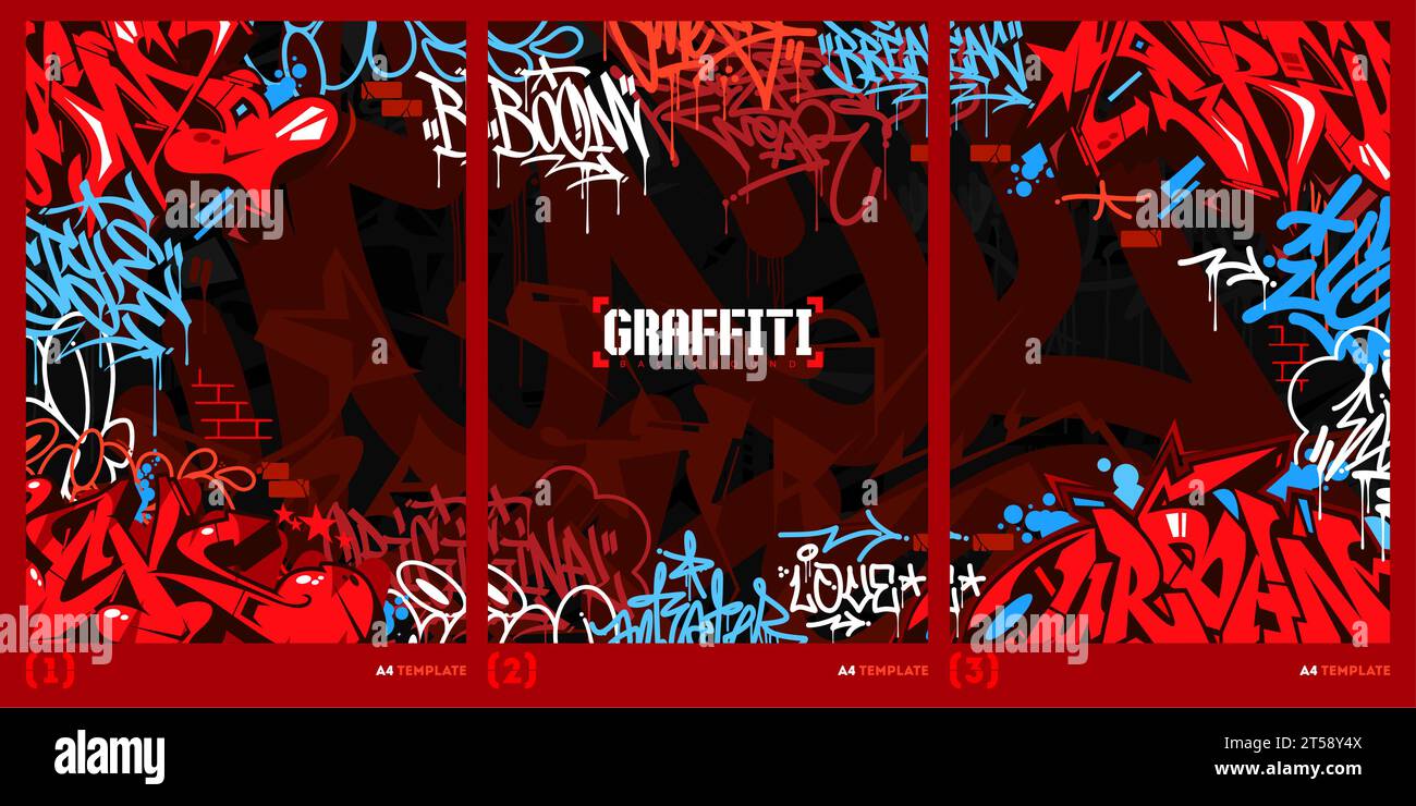 Trendy Abstract Dark Red Graffiti Style A4 Poster Vector Illustration ...