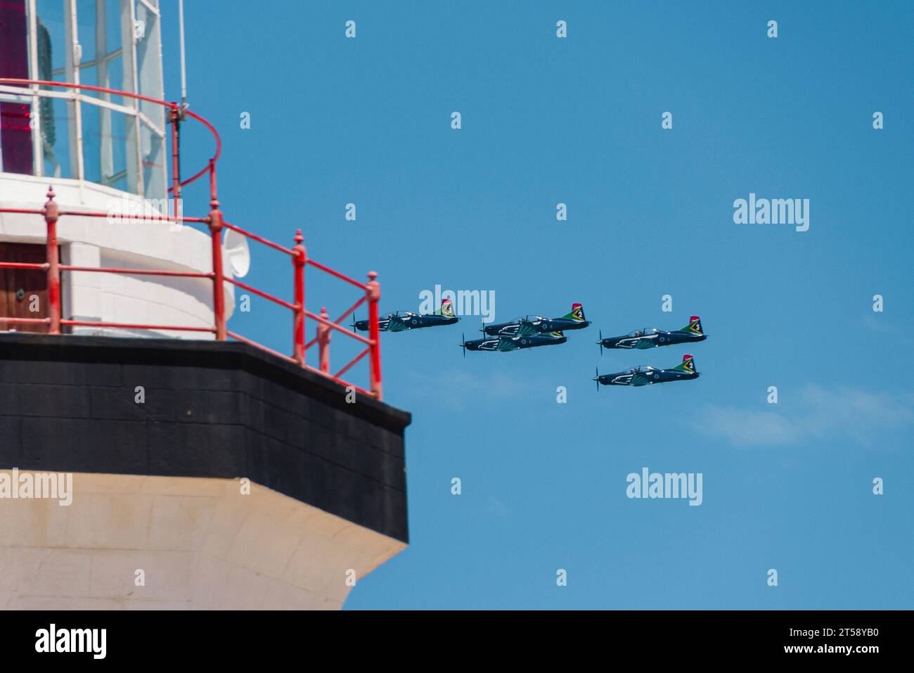 A formation of 5 South African military aircraft fly in formation ...