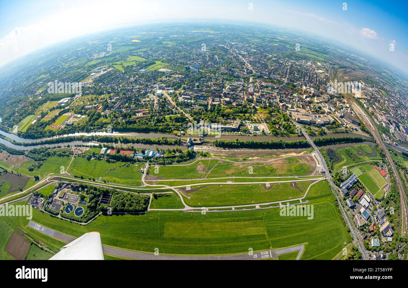 Aerial view, Lippe reconstruction, Lippe beach, fisheye, Datteln-Hamm ...