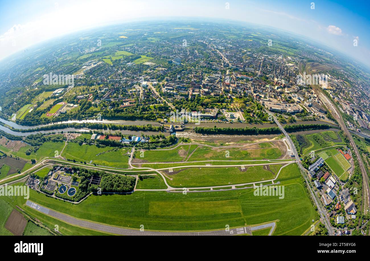 Aerial view, Lippe reconstruction, Lippe beach, fisheye, Datteln-Hamm ...