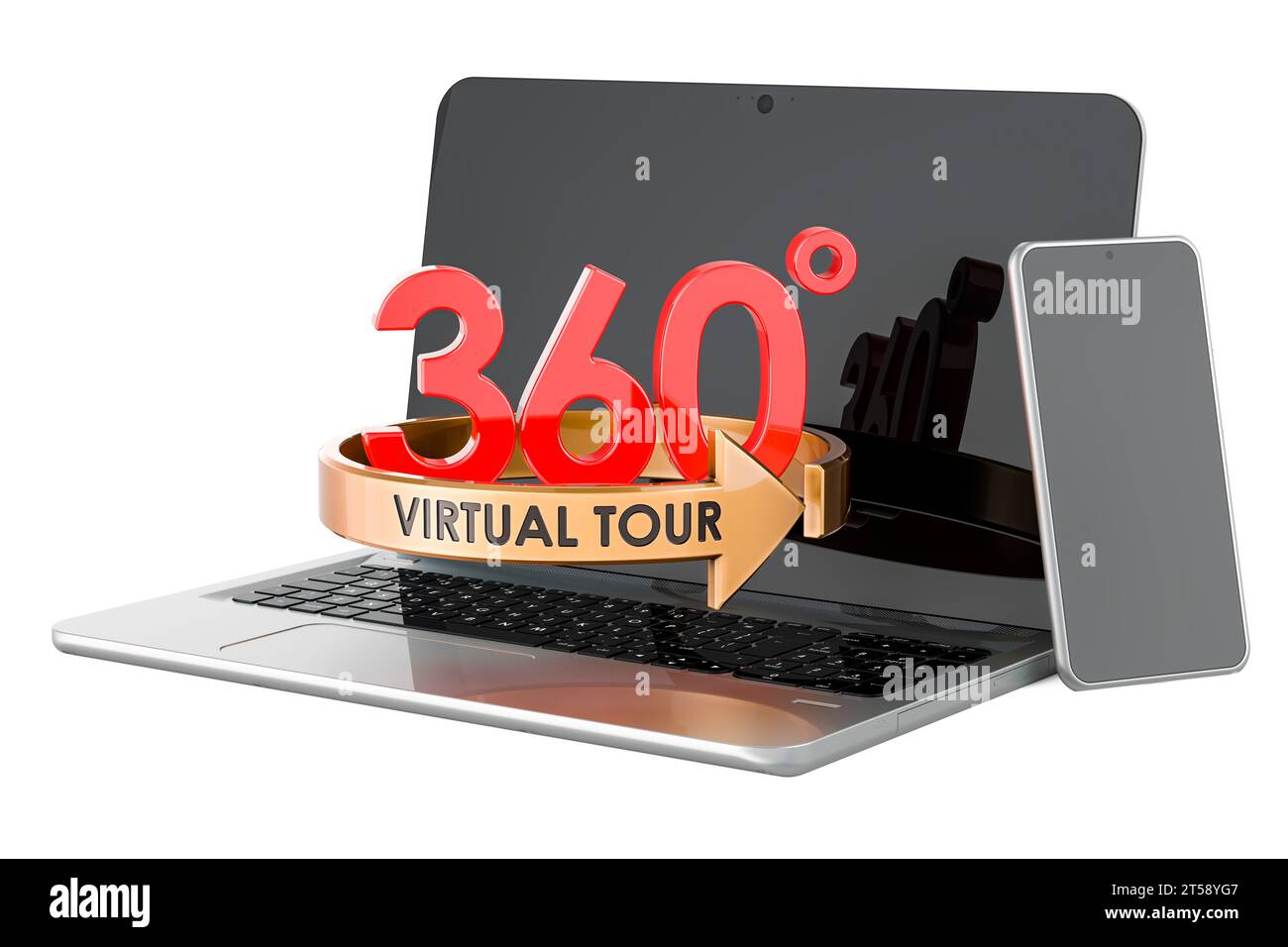 Virtual Tour, 360 degrees concept. 3D rendering isolated on white background Stock Photo - Alamy