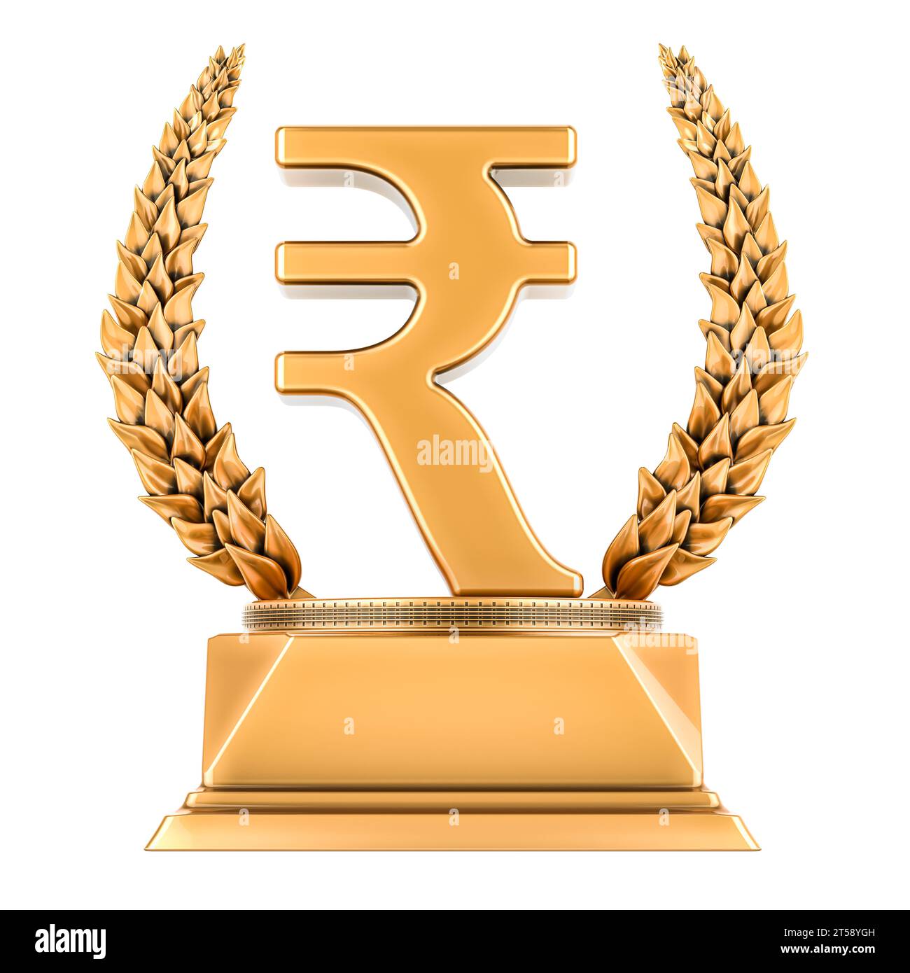 Rupee symbol golden award, 3D rendering isolated on white background ...
