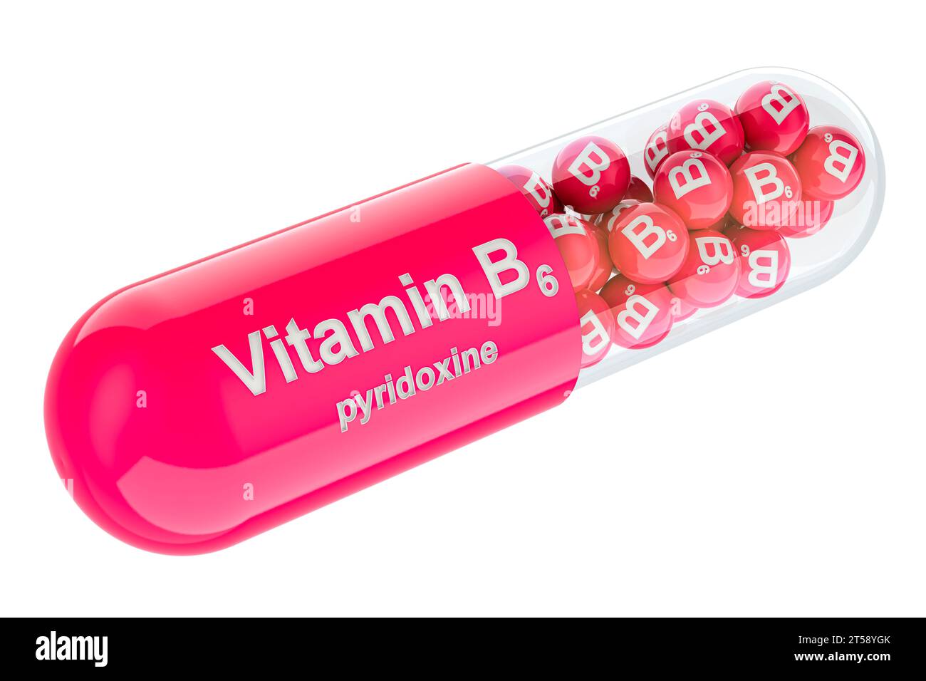 Vitamin capsule B6 pyridoxine, 3D rendering isolated on white ...