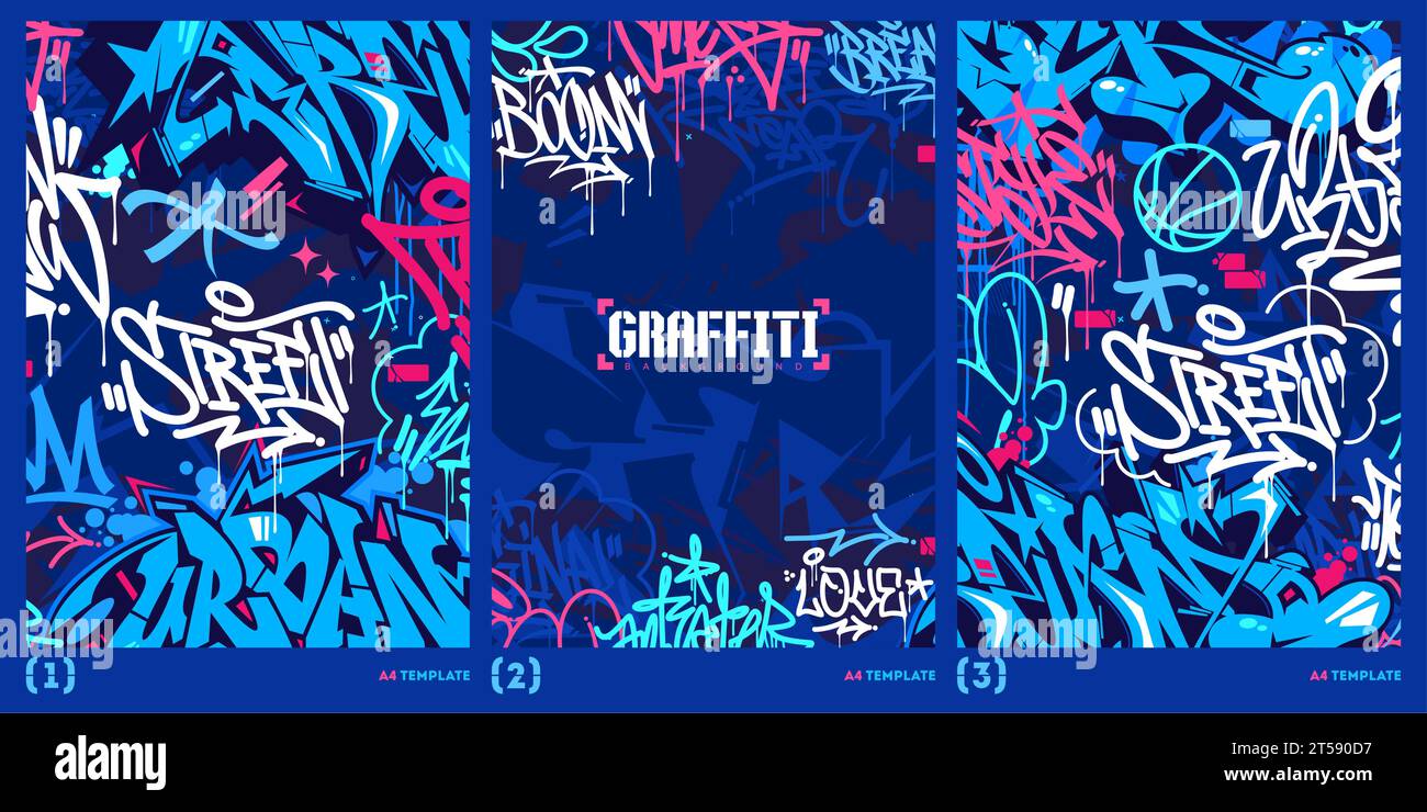 Abstract Dark Blue Graffiti Style A4 Poster Vector Illustration Art ...