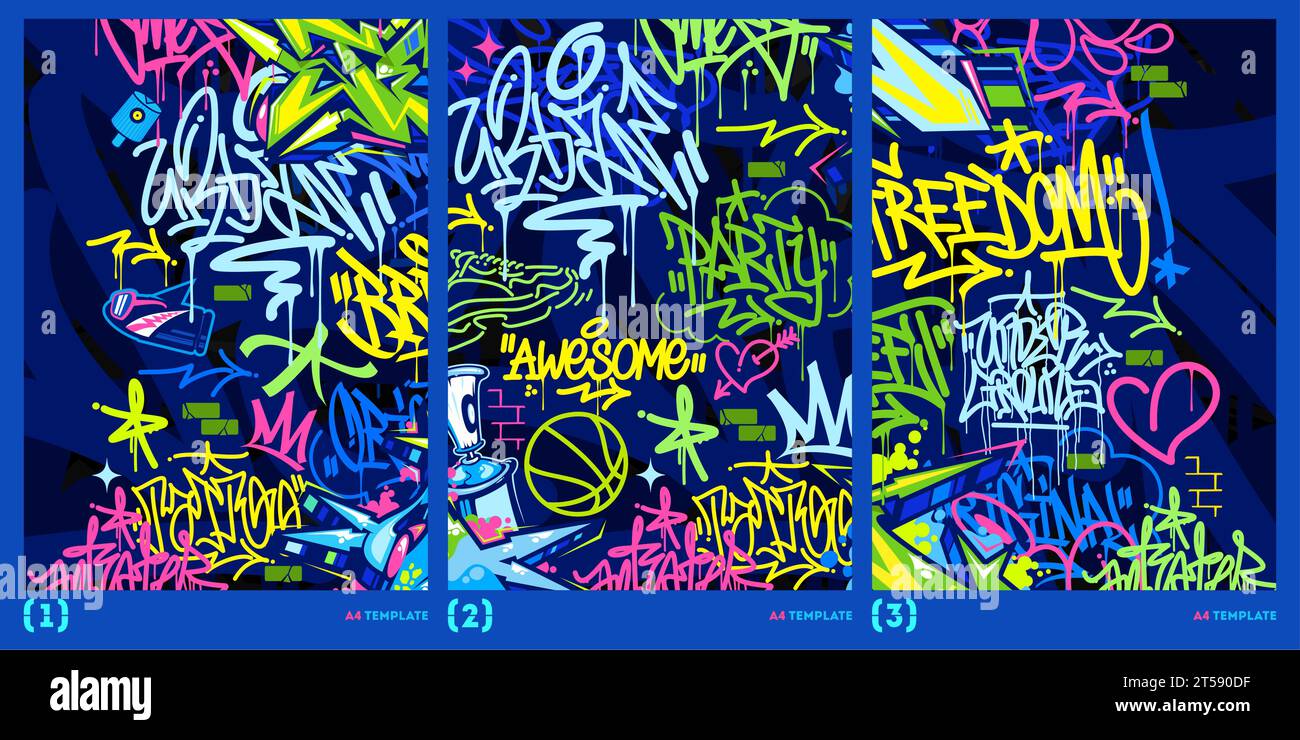 Abstract Graffiti Style A4 Poster Vector Illustration Art Template ...