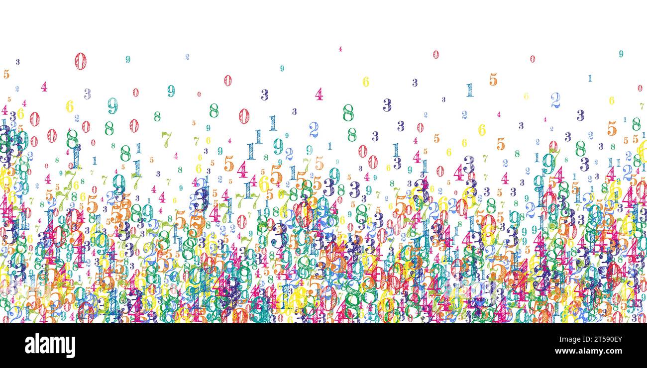 School math notebook cover. Colorful childish numbers floating in the ...