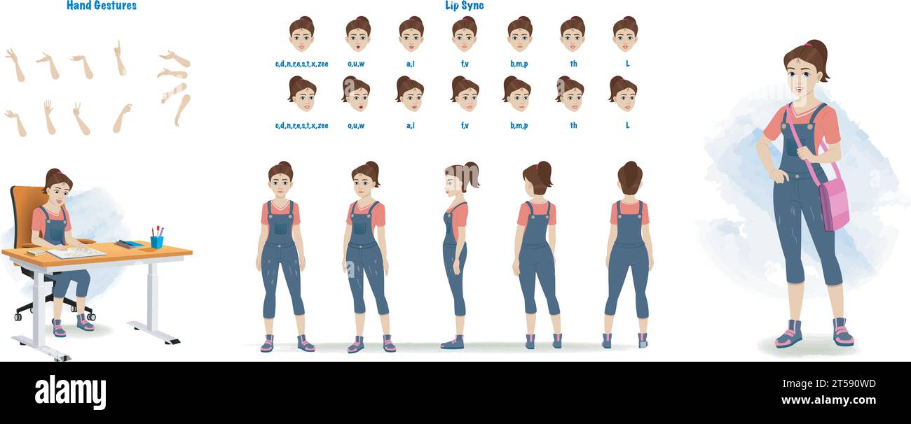 A teenager student character model sheet. School girl creation set ... A teenager student character model sheet. School girl creation set ...