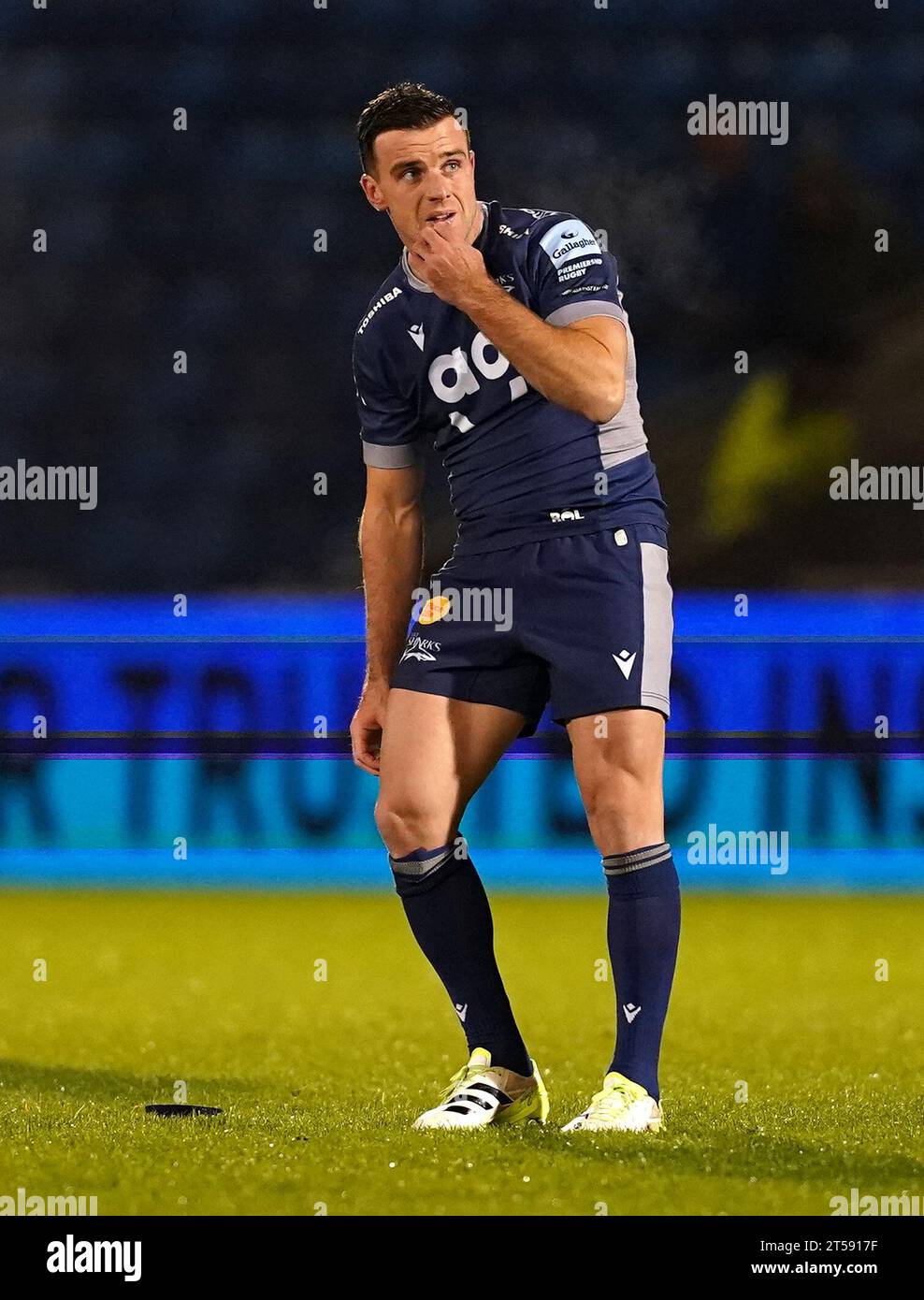 Sale Sharks' George Ford rues a missed penalty kick during the Gallagher Premiership match at ...