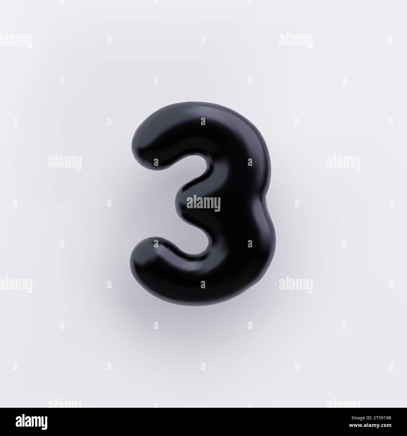3D Black number 3 with a glossy surface on a white background Stock ...