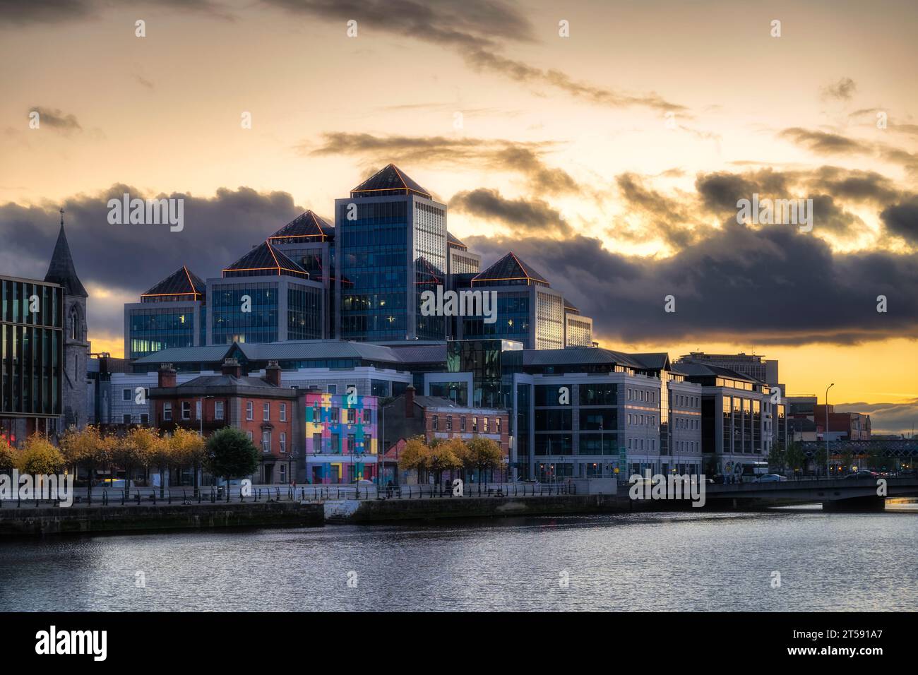 Dublin, Ireland, 10 Oct 2020 Neon illuminated, pyramid like ...
