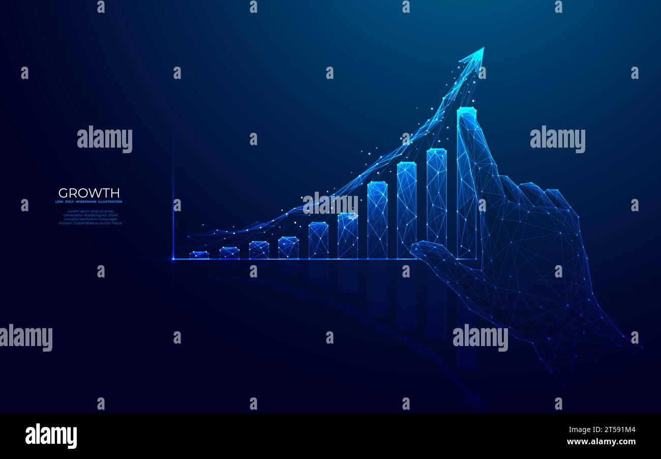 Growth graph chart. Digital hand pointing arrow up and histogram bar ...