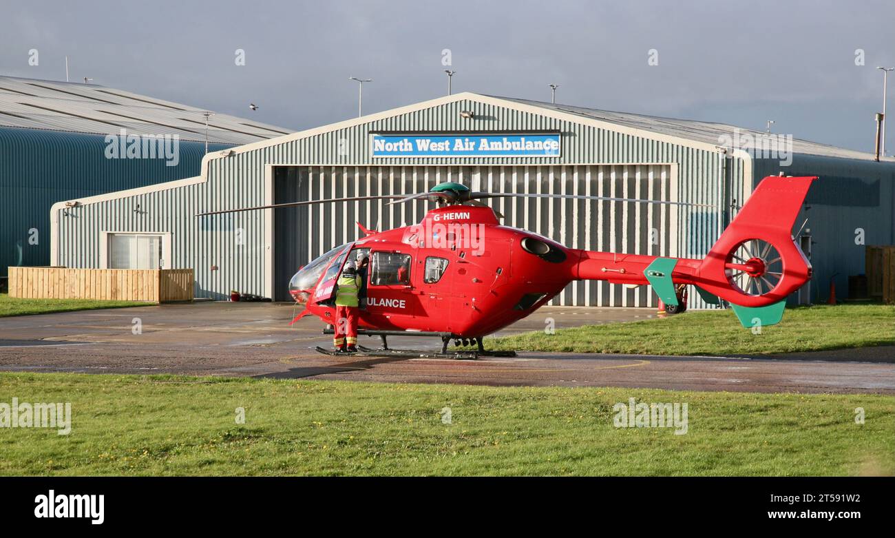 A view of the paramedic, as he climbs aboard the Air Ambulance ...
