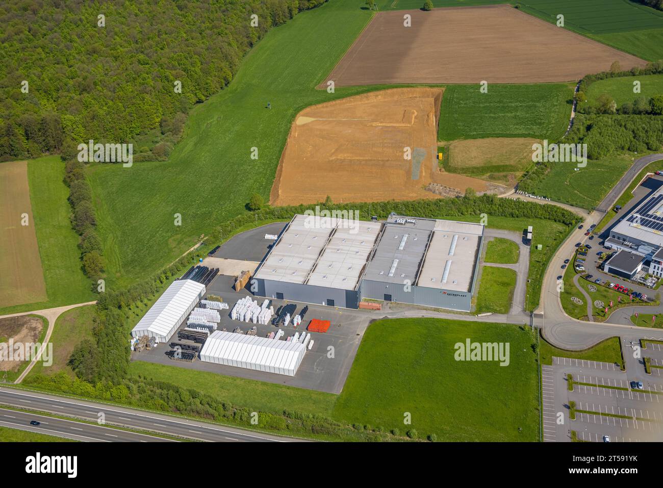 Aerial view, Enste industrial estate on the A46 highway, Enste ...