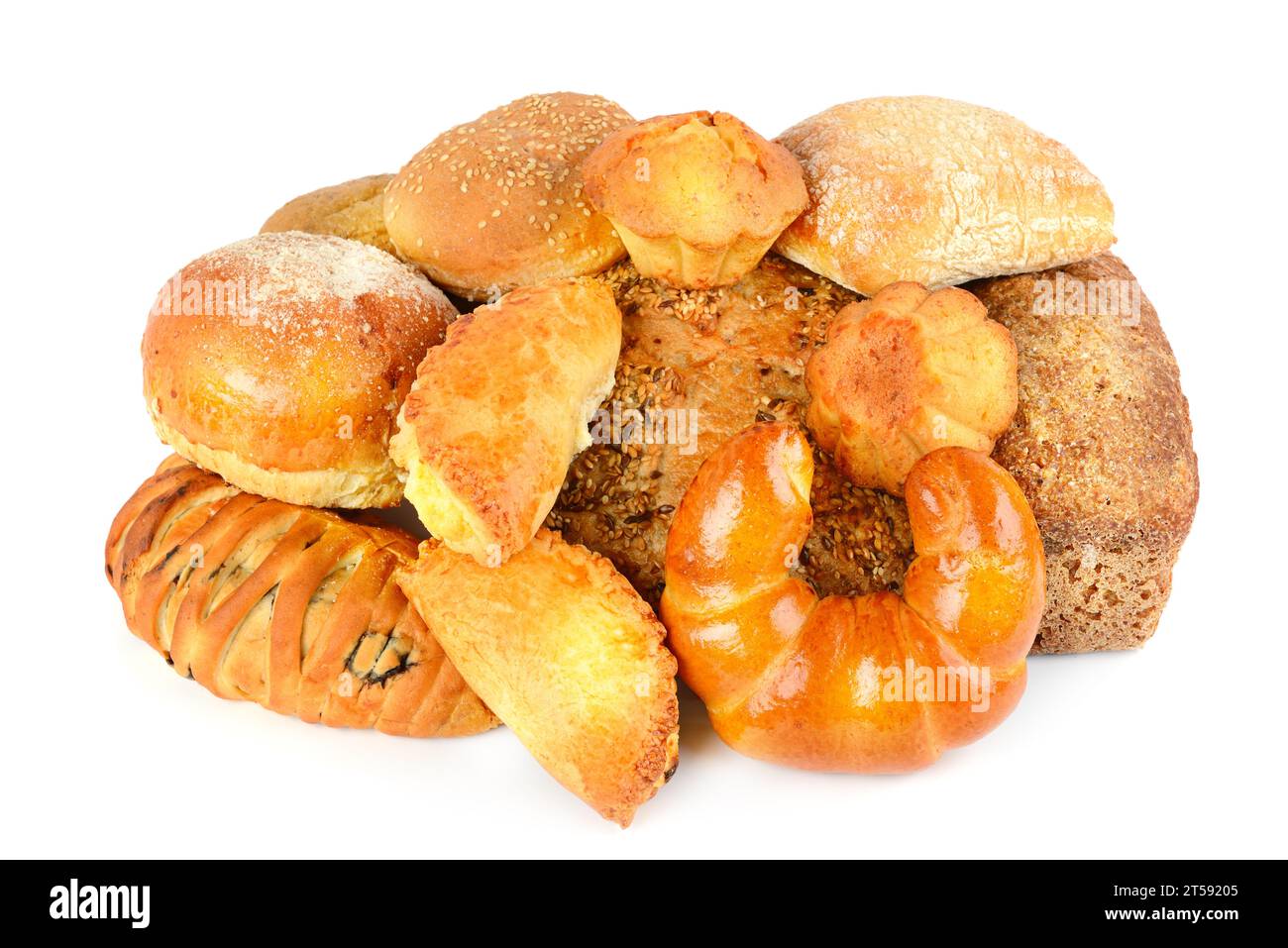 Breads and bakery products isolated on white background Stock Photo - Alamy
