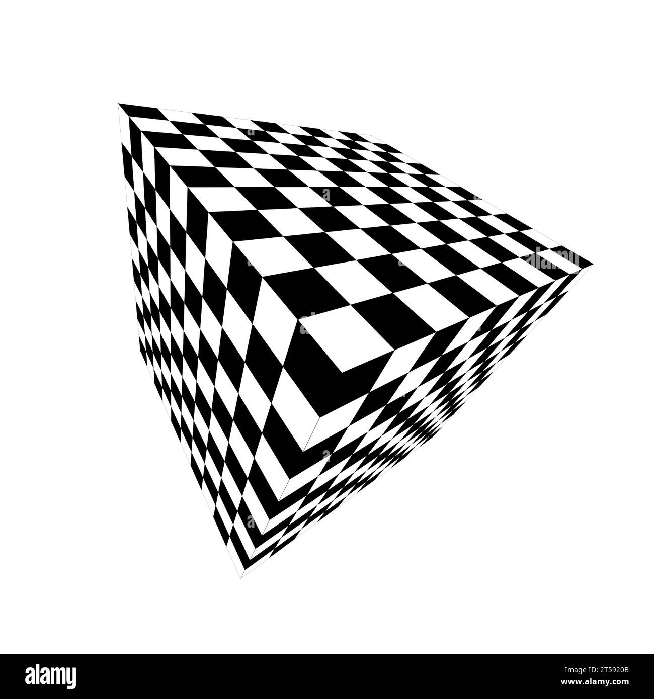 3D checkered cube in perspective focused on corner. Isometric box with ...