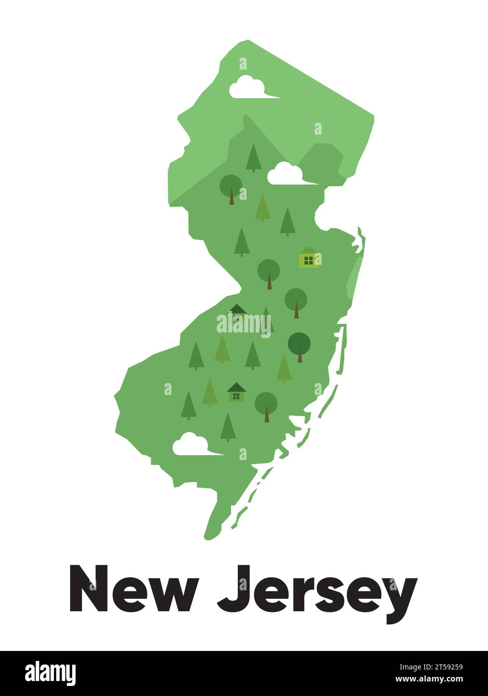 New Jersey map shape United states America green forest hand drawn ...