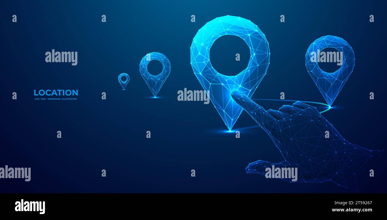 Finger touching on abstract location pin mark on technology background ...