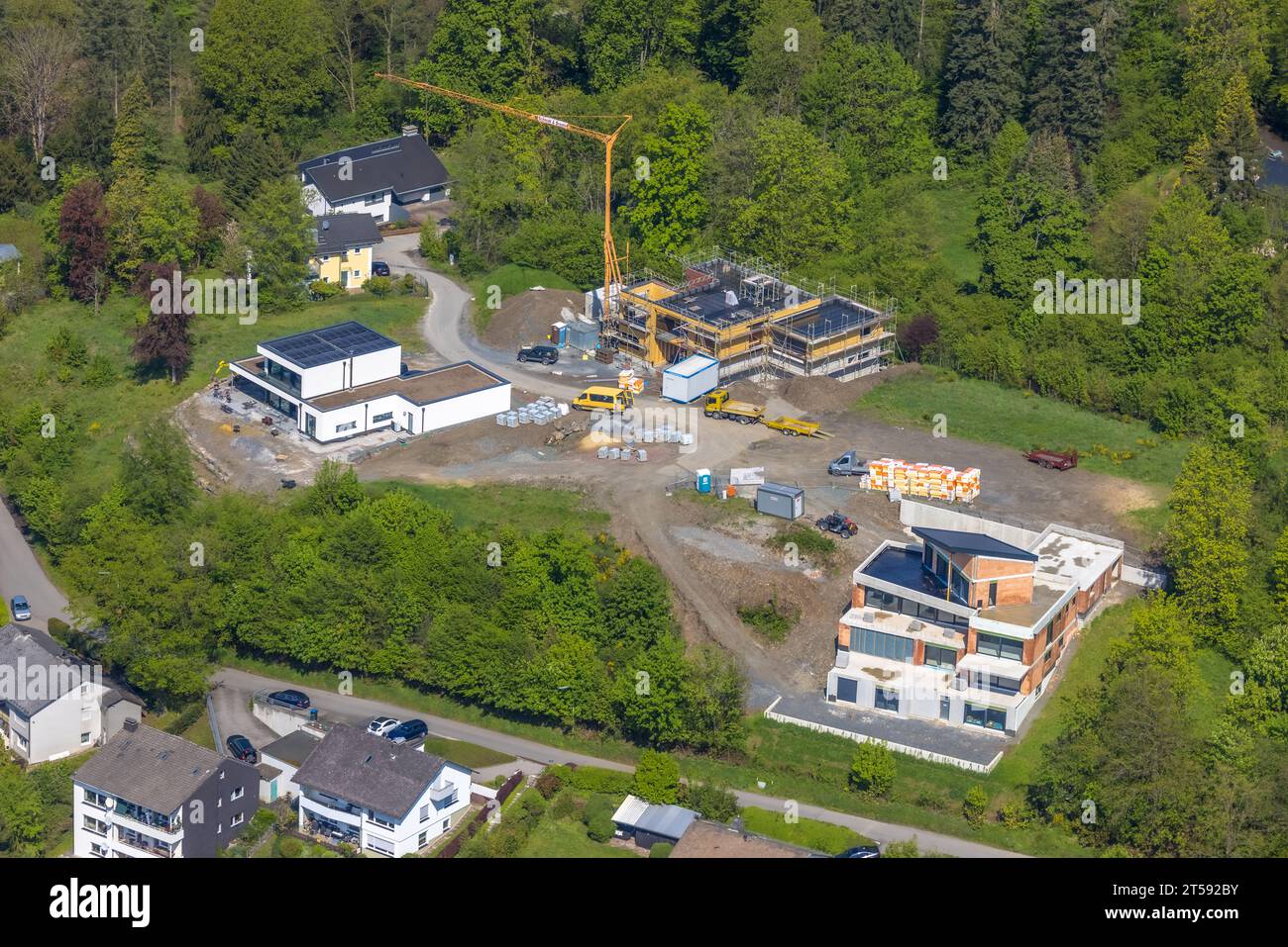Aerial view, construction site with new residential buildings Unterm ...