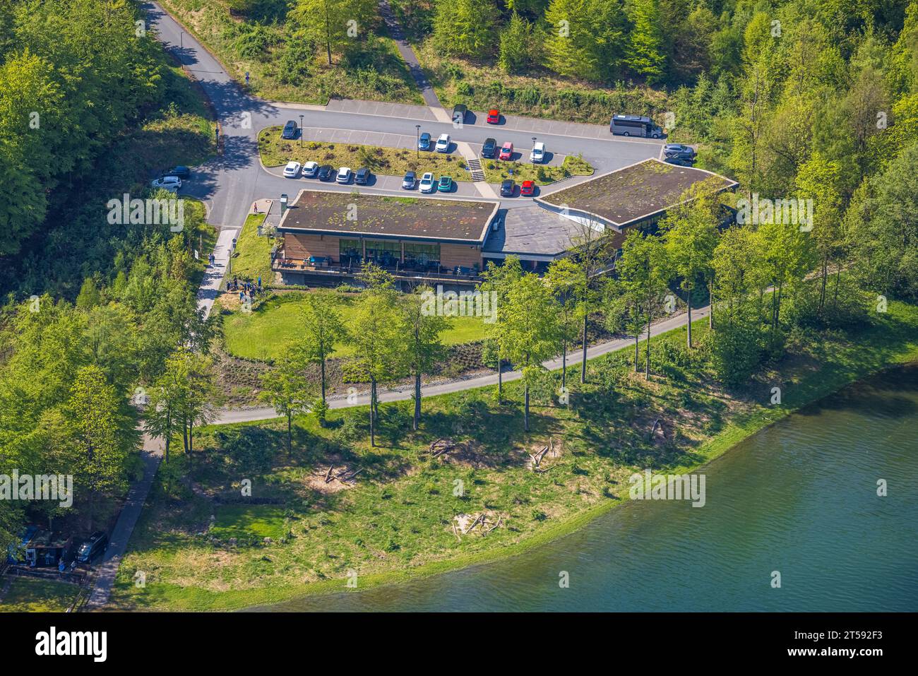 Aerial view, H1 at the lake, Hennesee dam, reservoir in the Arnsberg ...