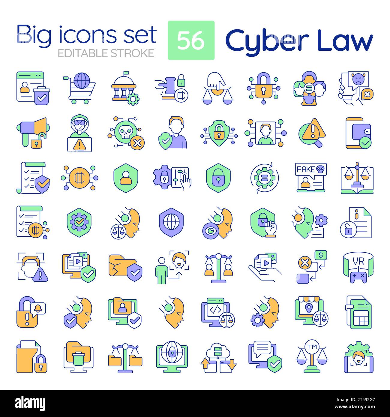 Editable multicolor big icons set for cyber law Stock Vector Image ...