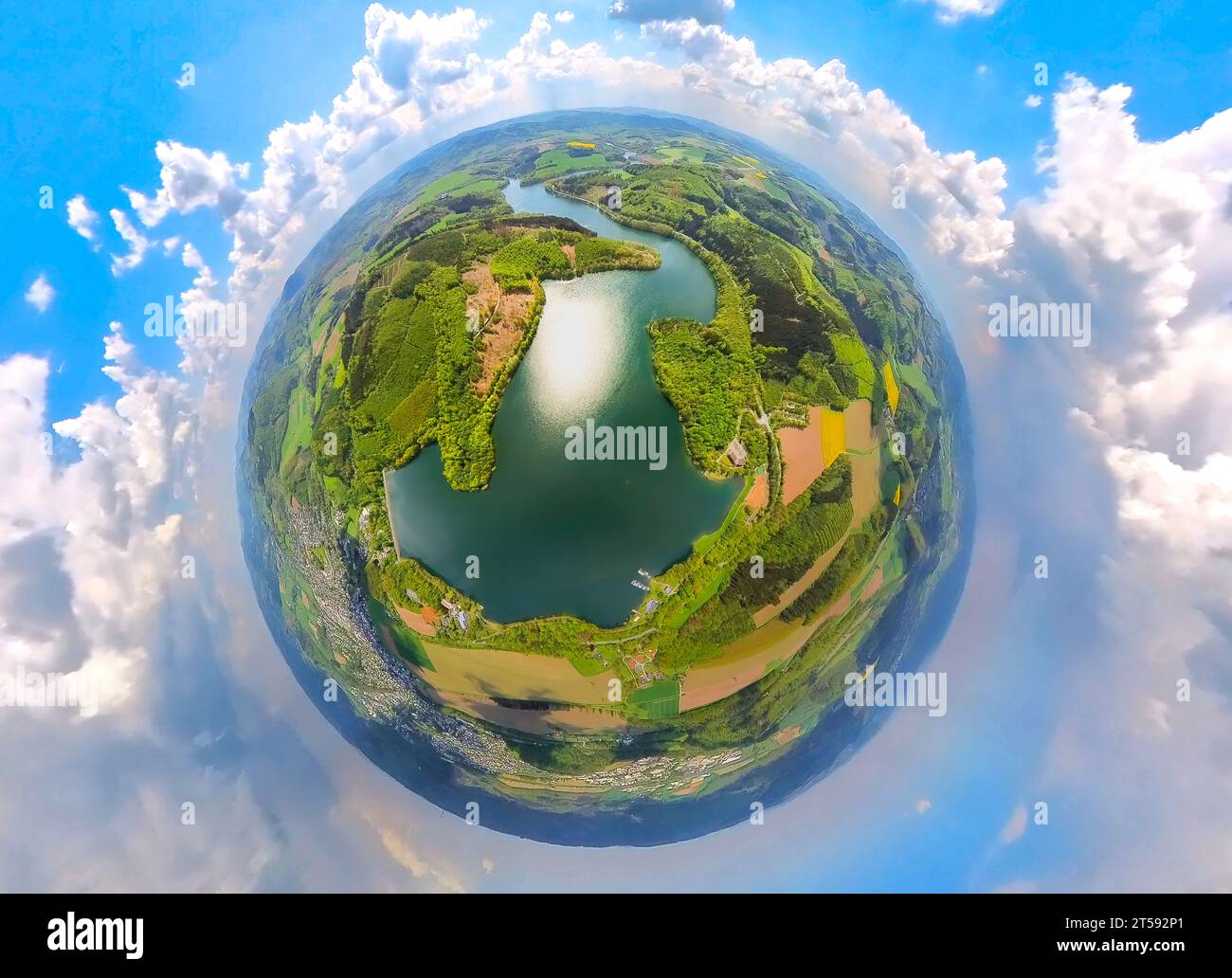 Aerial view, Hennesee, Hennetalsperre, nature reserve Arnsberger Wald ...