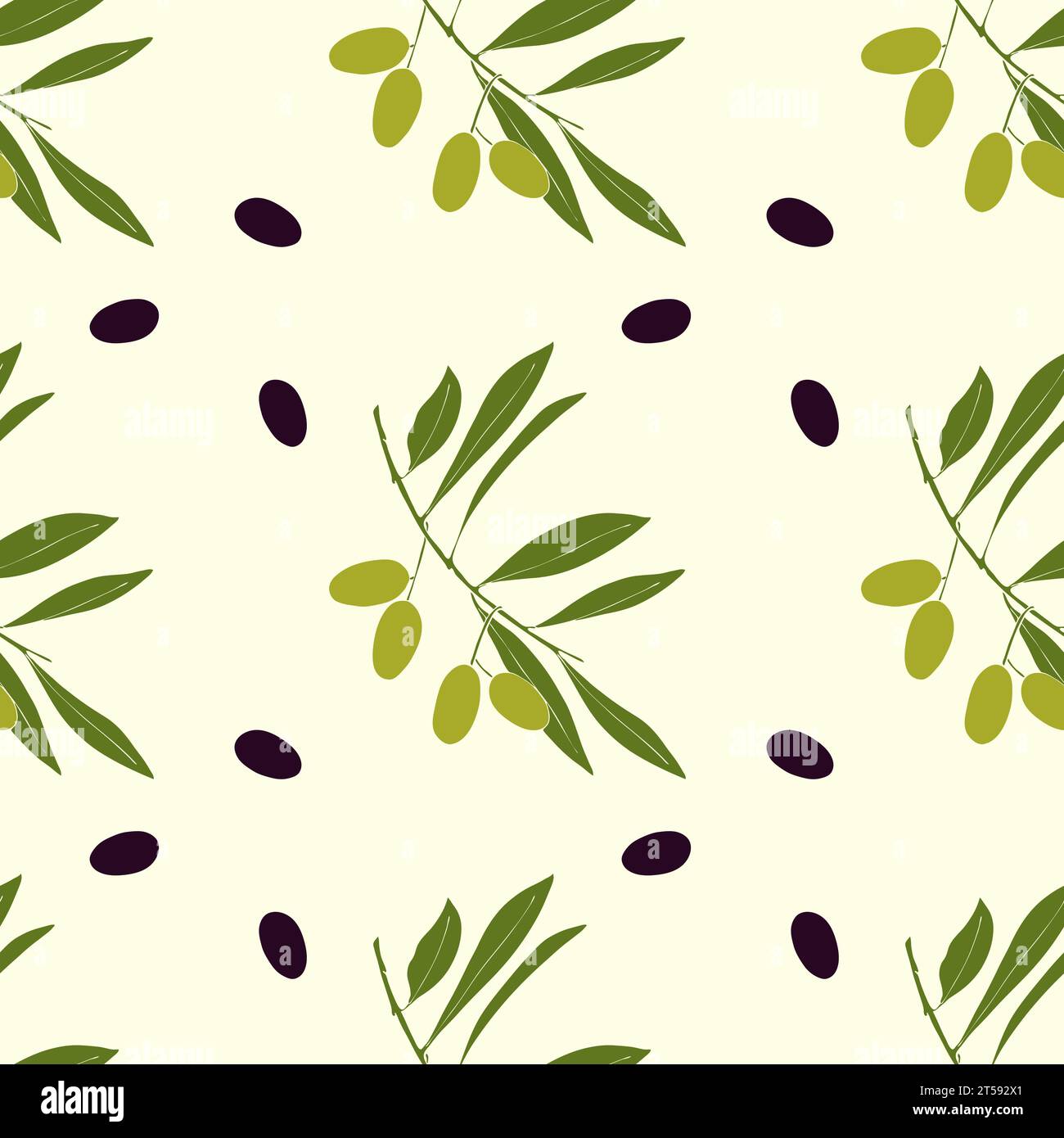 Olives pattern with hand drawn olive branch and berry. Vector ...