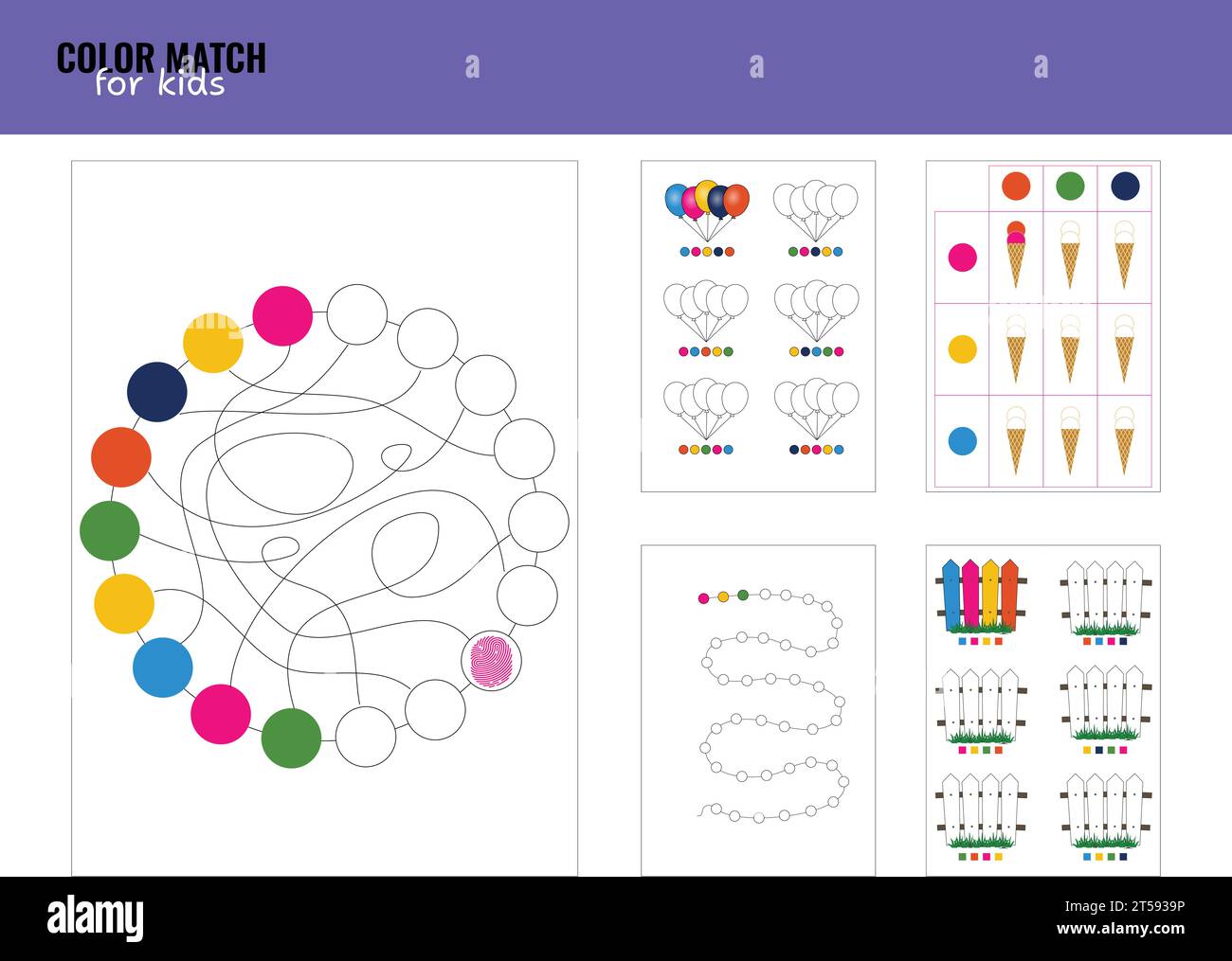Children activities worksheet. Printable simple shape and color match ...