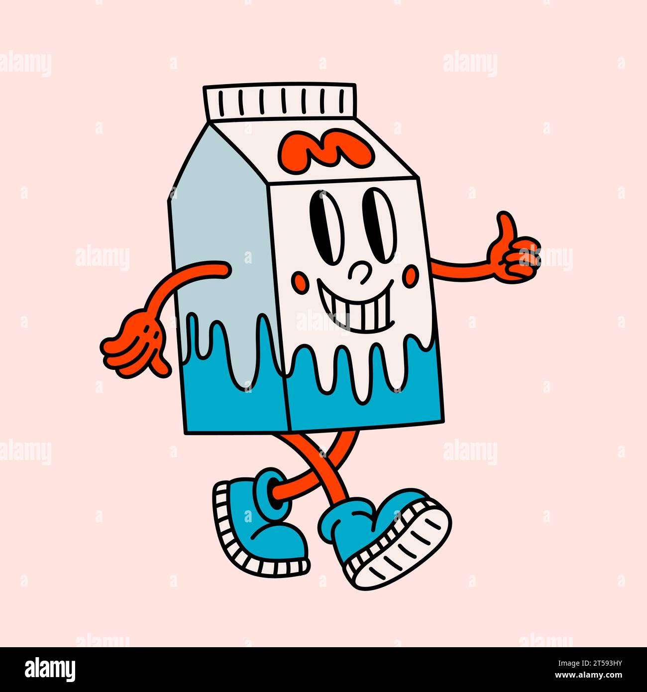 Retro style milk box cartoon character. Groovy vintage 70s milk ...