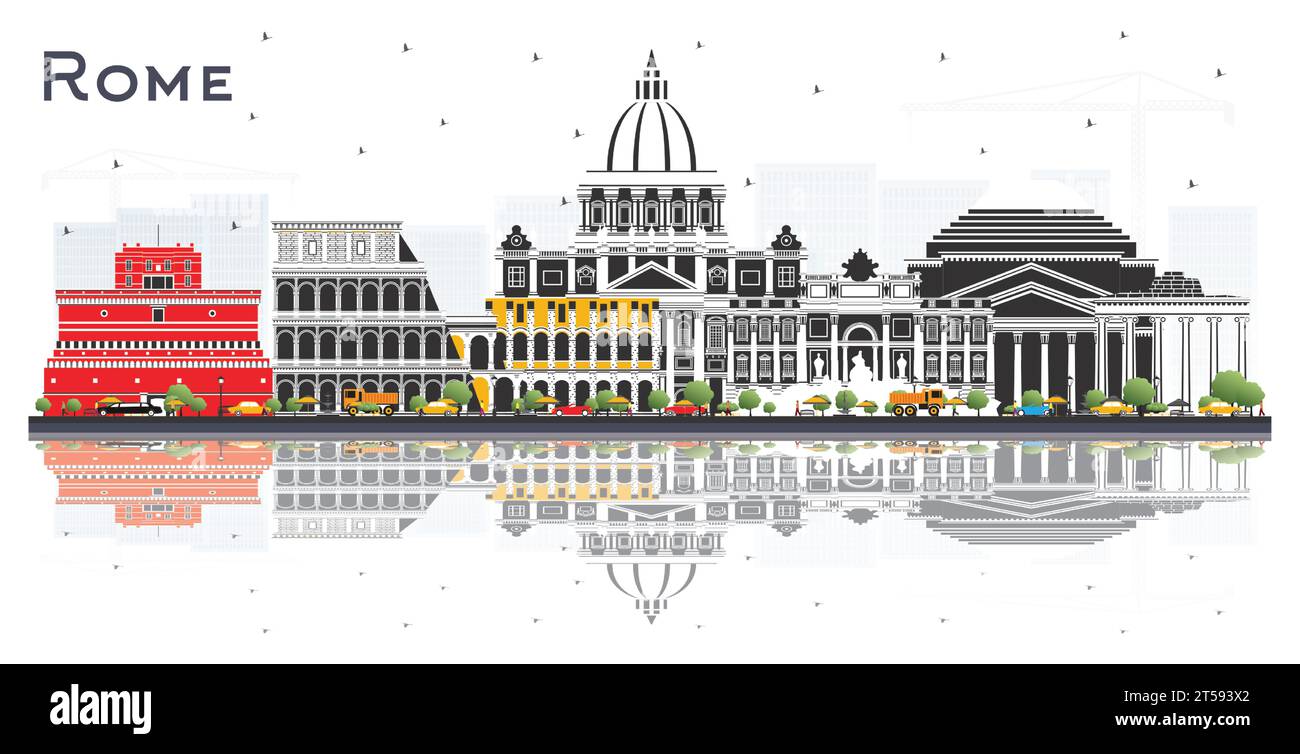 Rome Italy city skyline with color buildings and reflections isolated ...