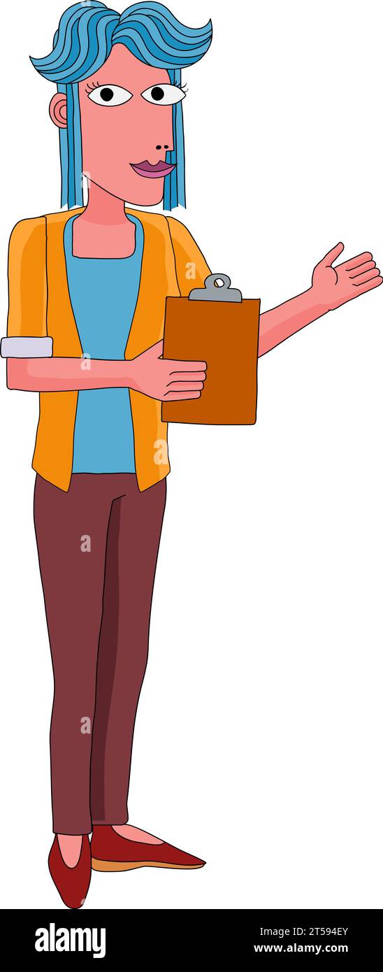 Woman With Clipboard Pointing Illustration Stock Vector Image & Art - Alamy