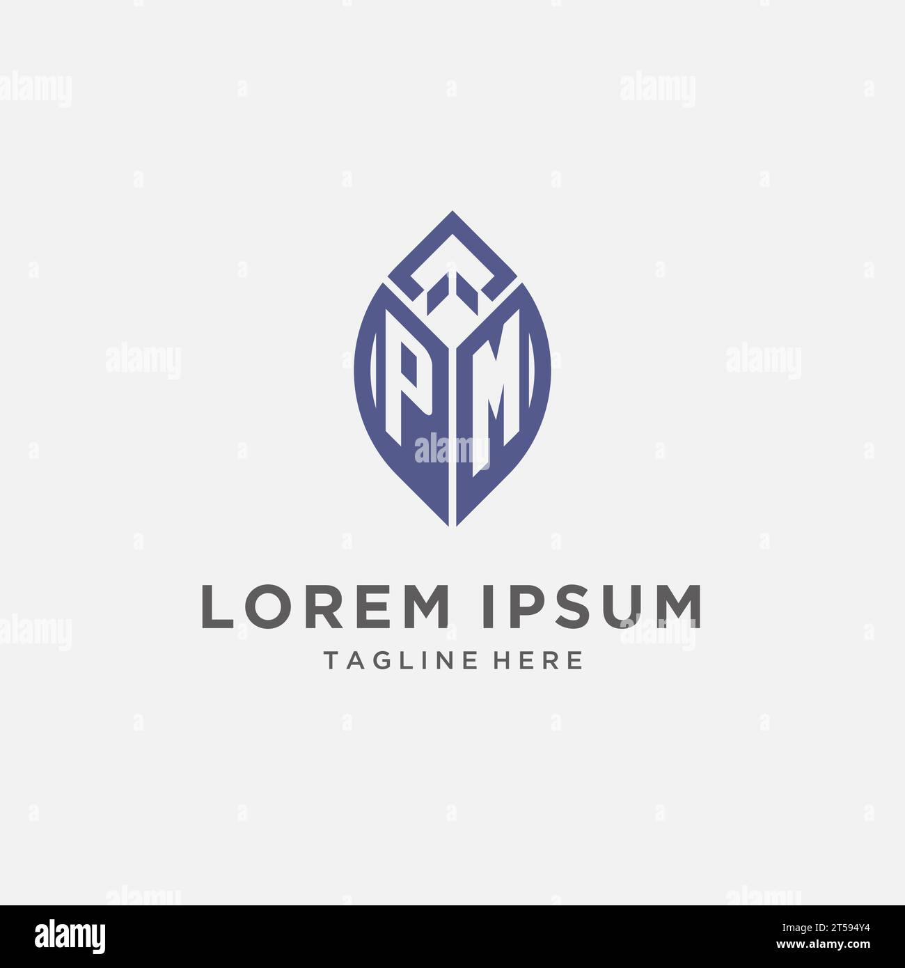 PM logo with leaf shape, clean and modern monogram initial logo design ...