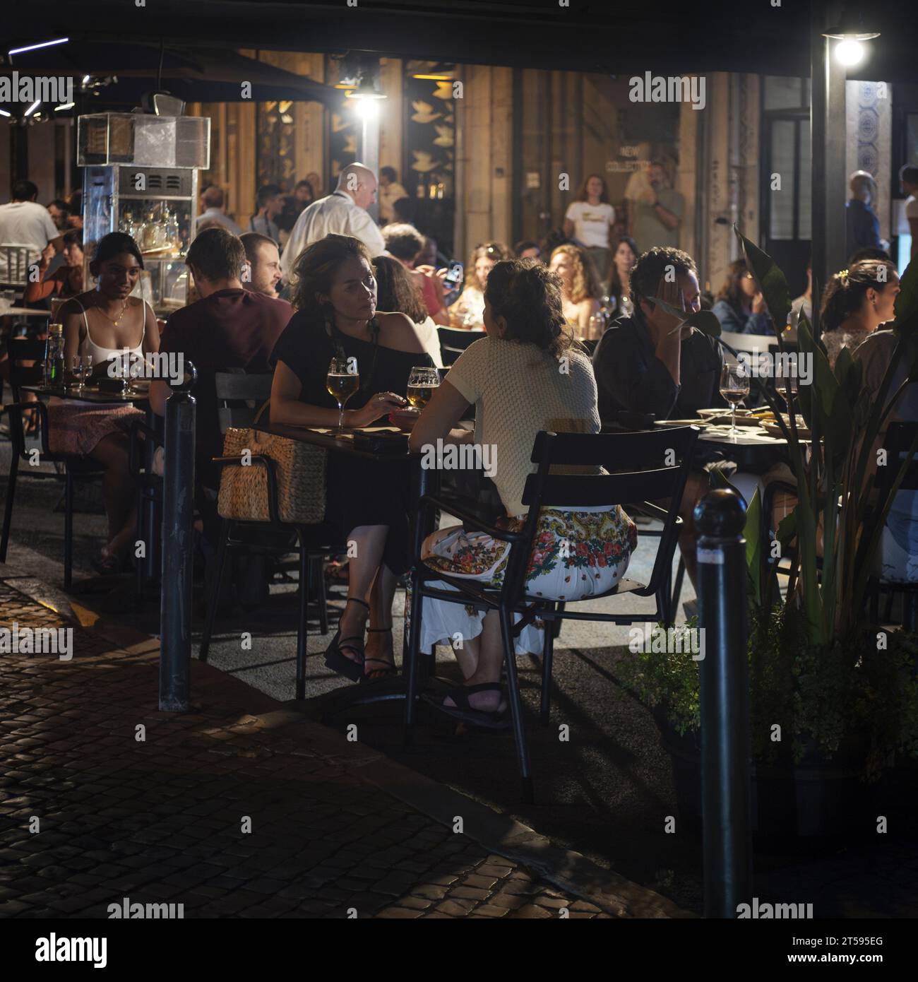 Restaurant, Principe Real, Lisbon, Portugal. Streetside open air ...