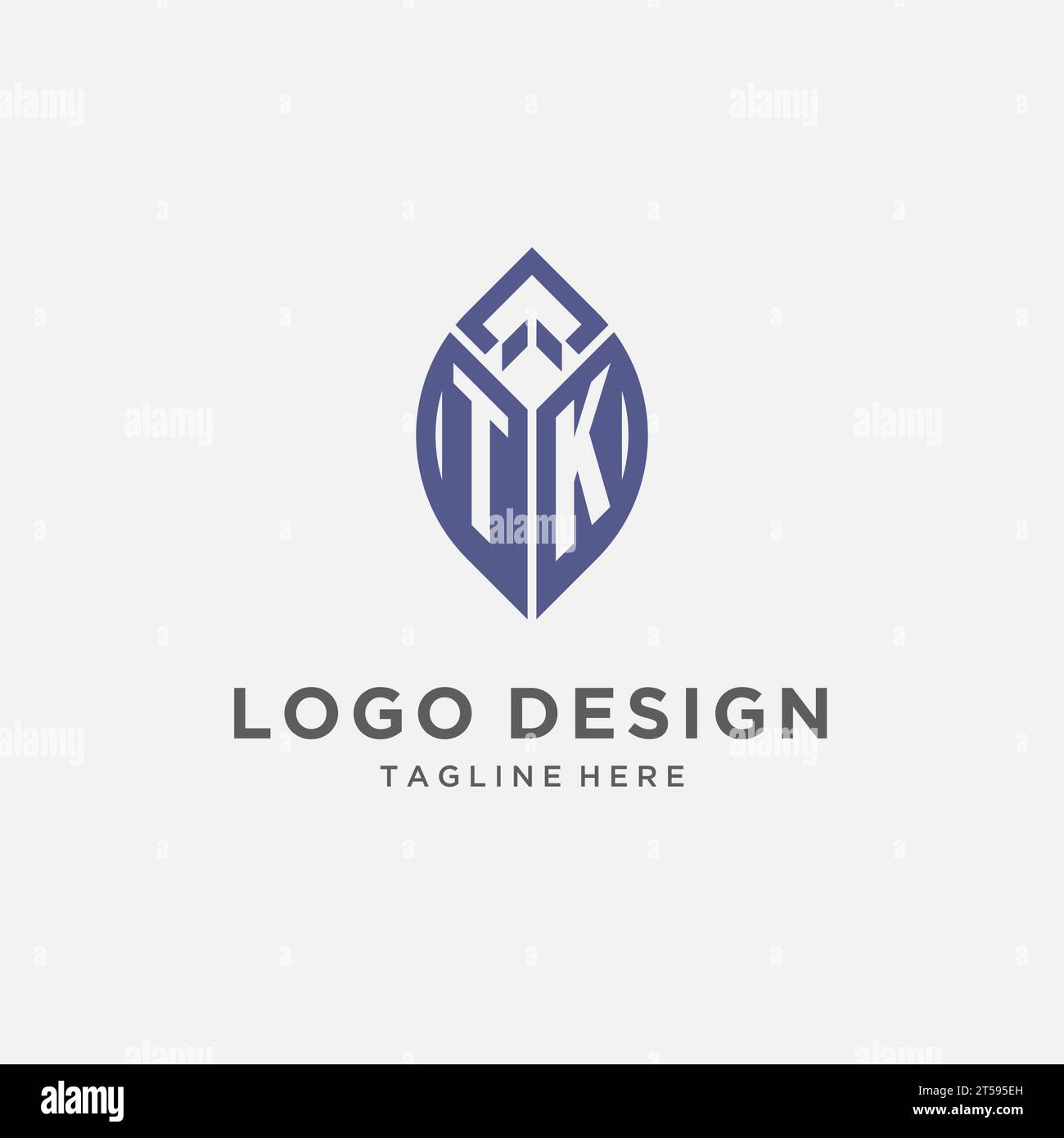 TK logo with leaf shape, clean and modern monogram initial logo design ...