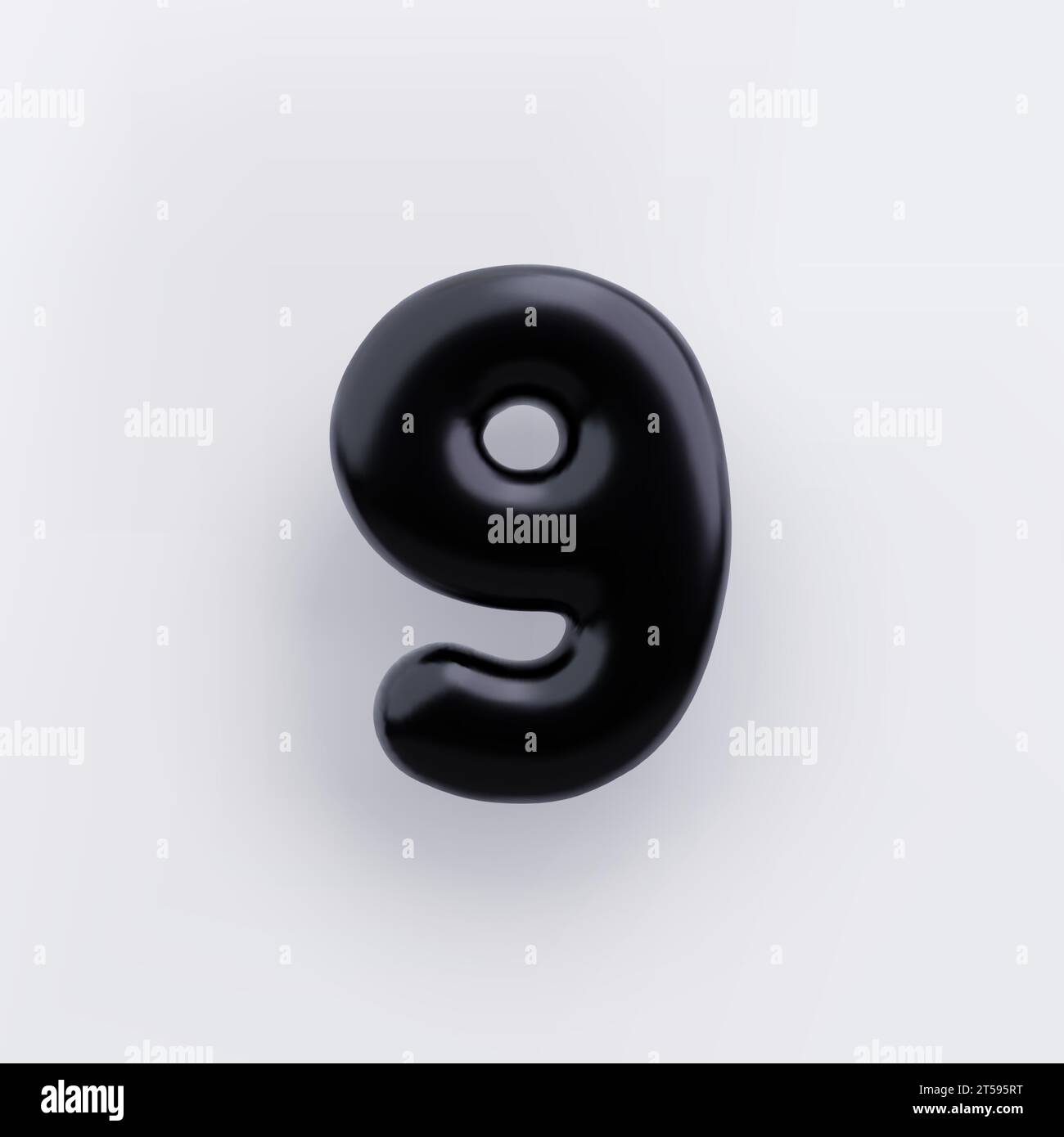 3D Black number 9 with a glossy surface on a white background Stock ...