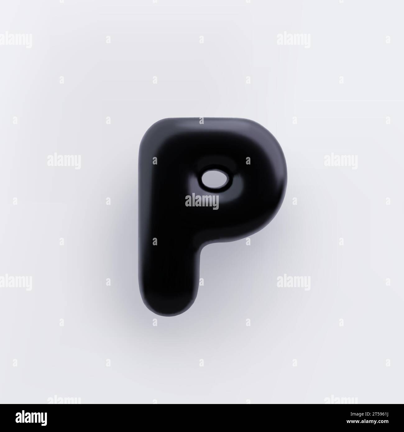 3D Black letter P with a glossy surface on a white background Stock ...