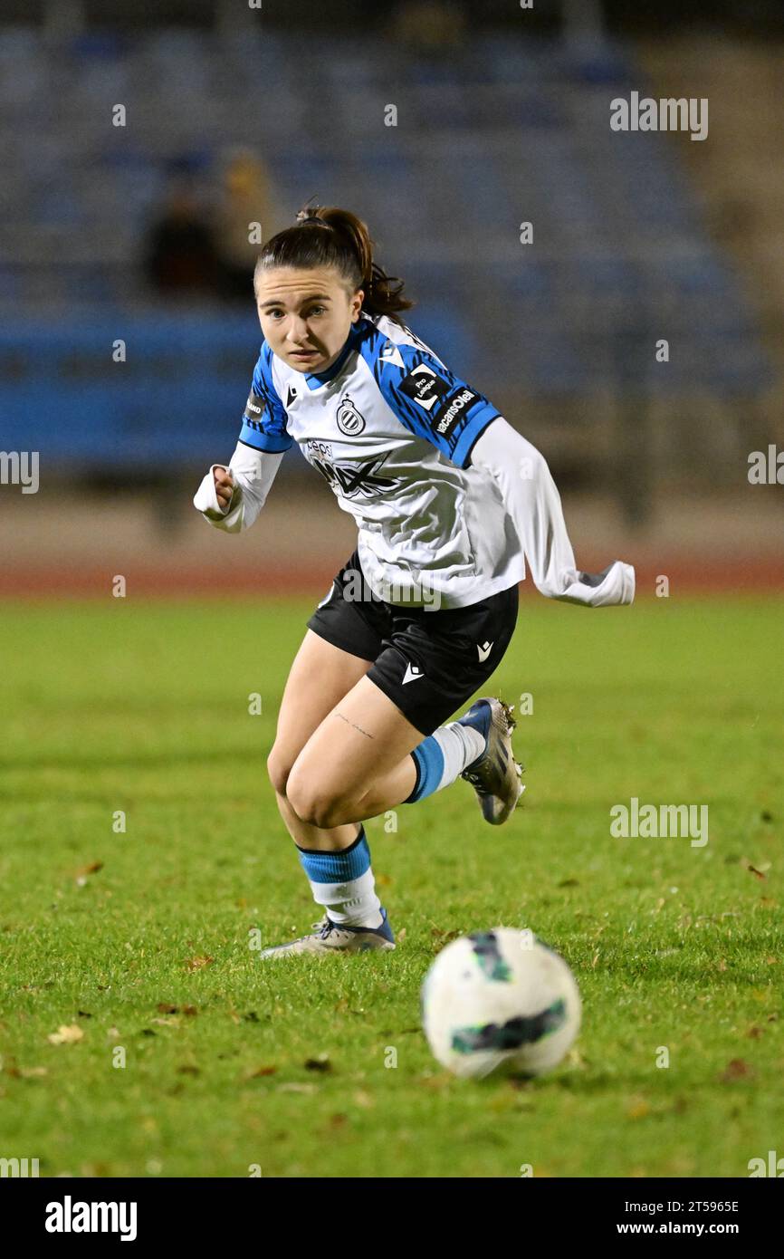 Sint Lambrechts Woluwe, Belgium. 03rd Nov, 2023. Angel Kerkhove (13) of Club YLA pictured in ...