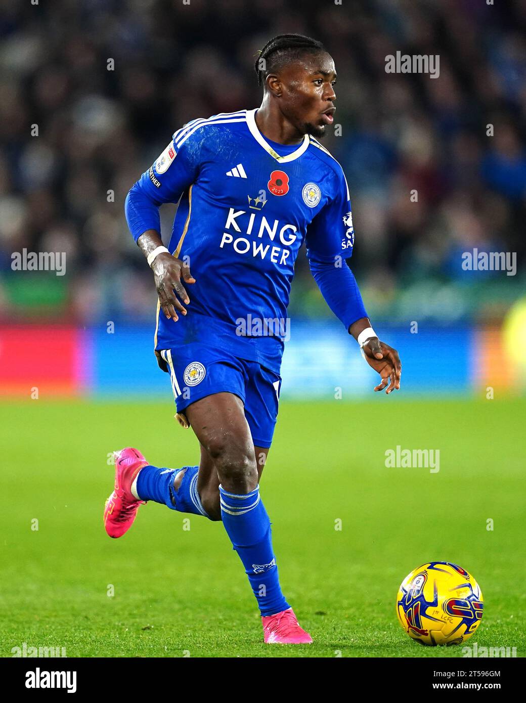 Leicester City's Abdul Fatawu in action during the Sky Bet Championship ...