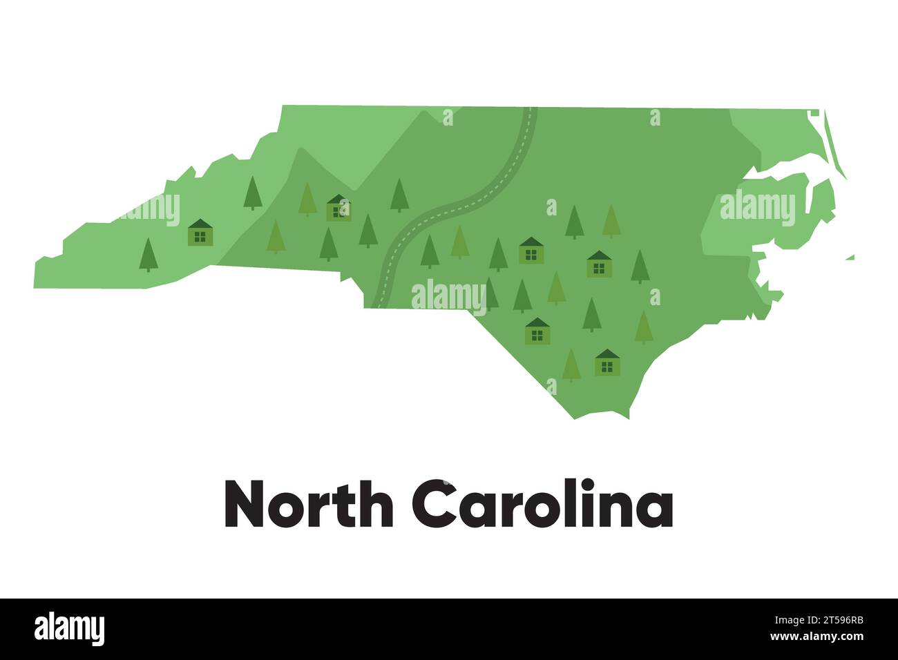 North Carolina map shape United states America green forest hand drawn ...