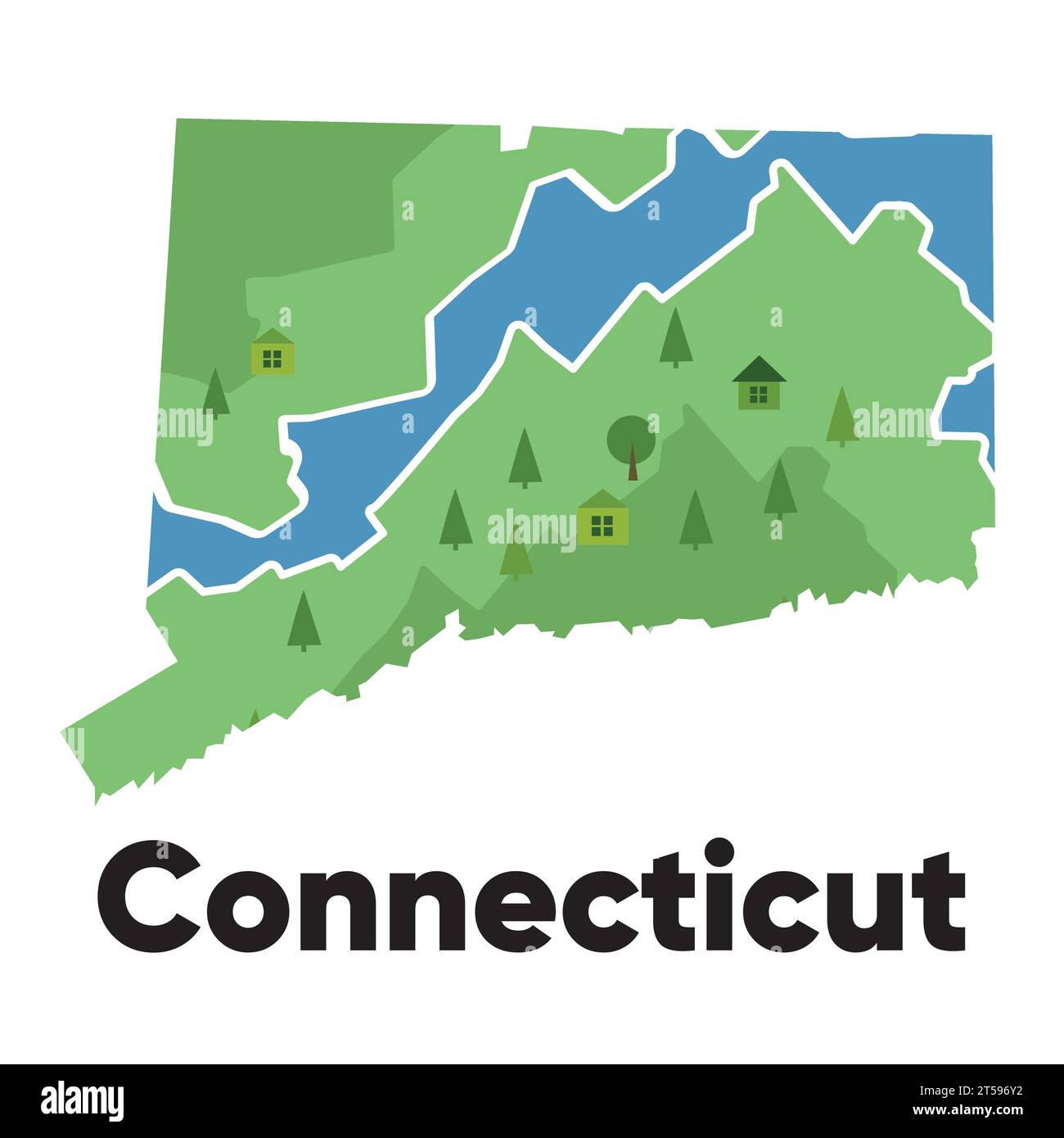 Connecticut map shape United states America green forest hand drawn ...