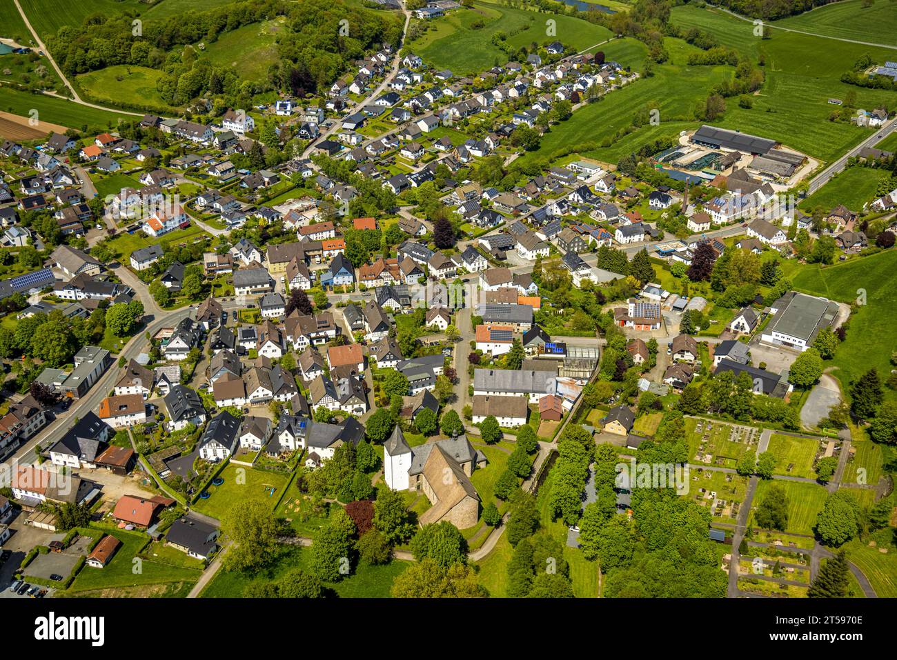 Aerial view, view of the village and St. Antonius Einsiedler church ...